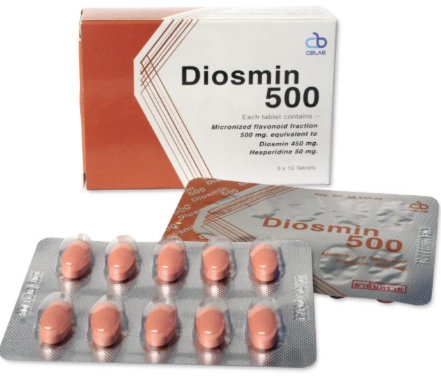 Diosmin 500mg ไดออสมิน 500 แผงละ 10เม็ด ยารักษาริดสีดวง