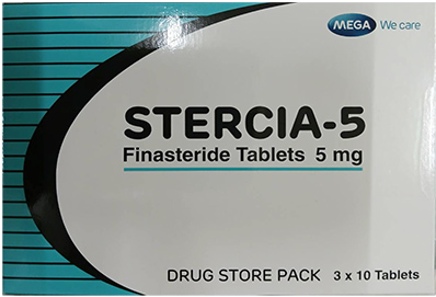 Mega We Care Stercia-5 Finasteride 5mg. สเตอร์เซีย ฟีนาสเตอไรด์ 30เม็ด